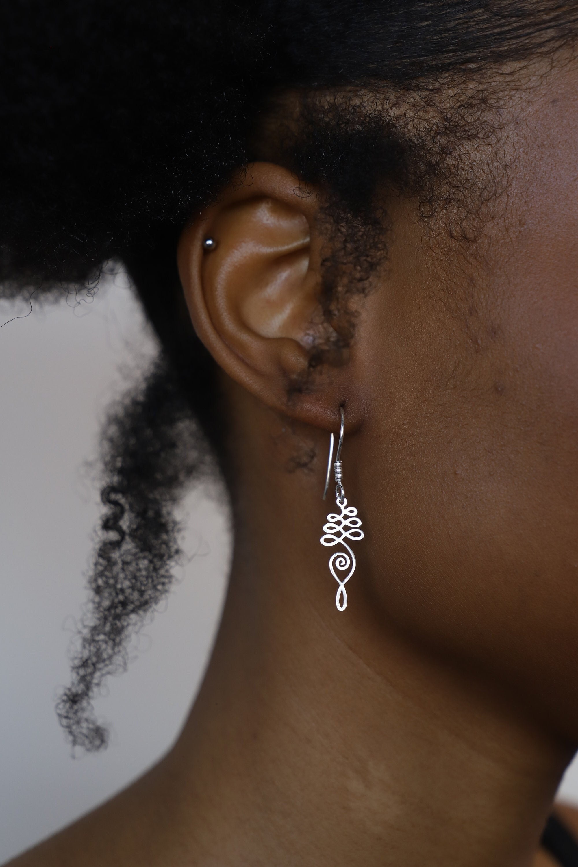 Lotus Flower Pattern Silver Unalome Earrings, Sterling Silver Spiritual ...