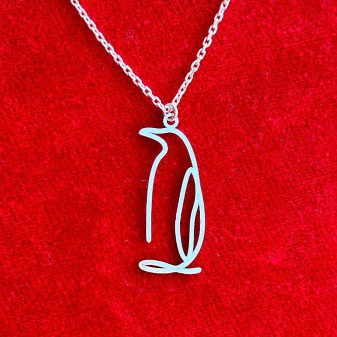 Dainty Silver Penguin Necklace, Line Art Penguin Necklace, Unique ...