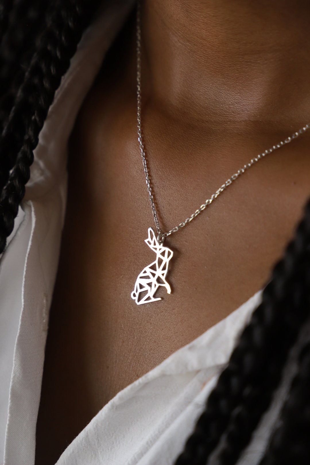 Sterling Silver Origami Bunny Necklace, Dainty Rabbit Necklace ...