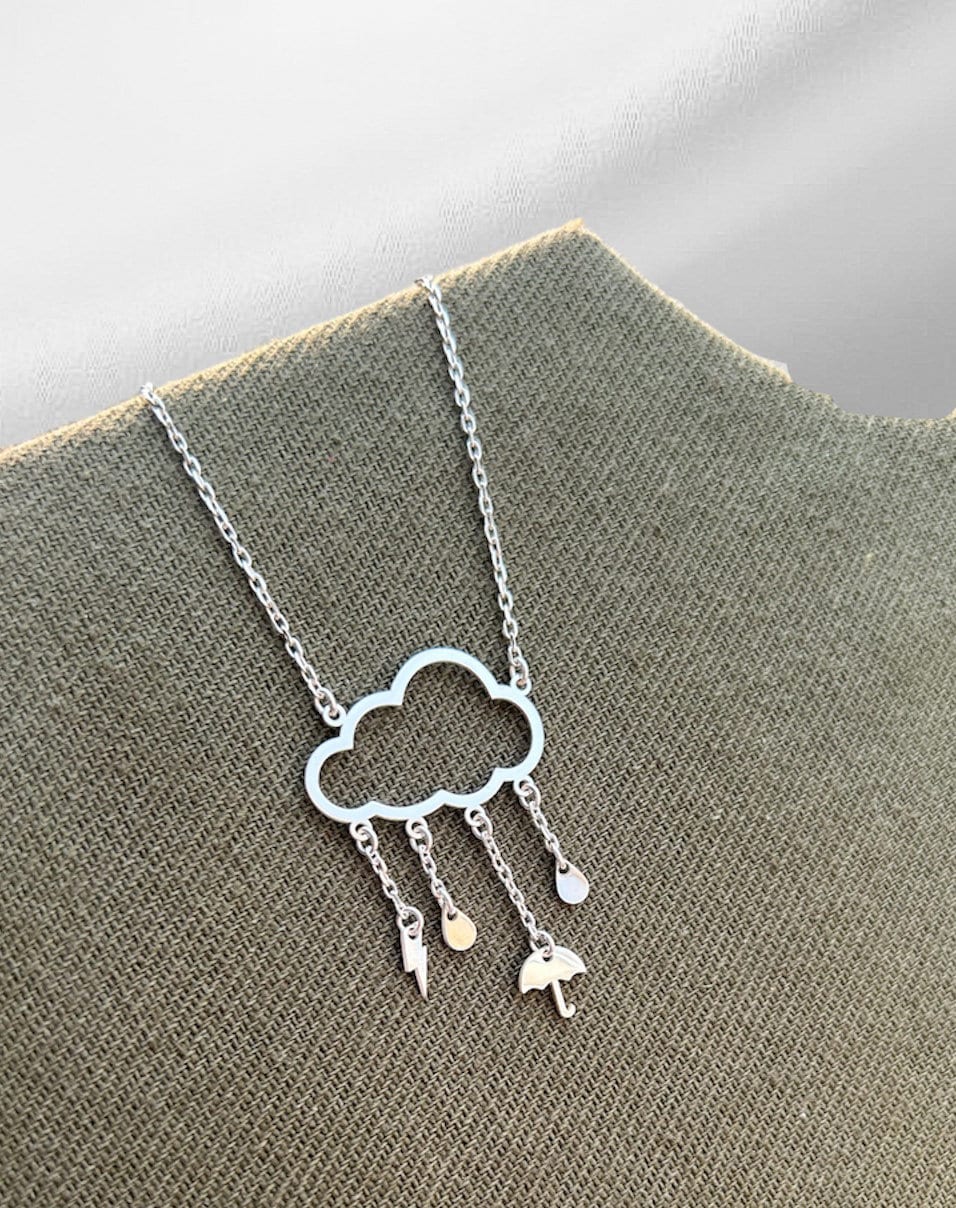 Cloud Necklace, Sterling Silver Cloud and Rain Necklace, Dainty Cloud ...
