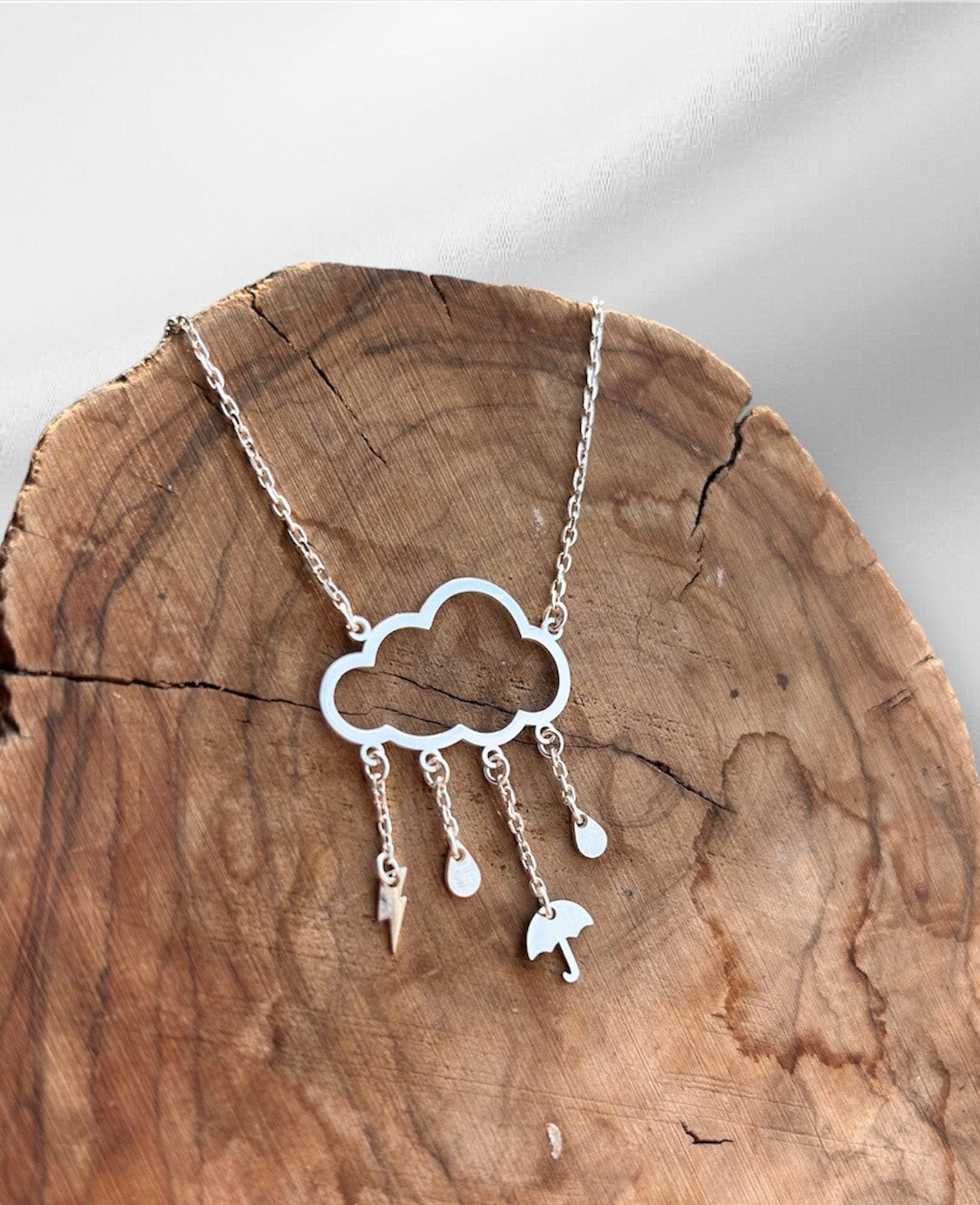 Cloud Necklace, Sterling Silver Cloud and Rain Necklace, Dainty Cloud Jewelry, Cute Cloud ...