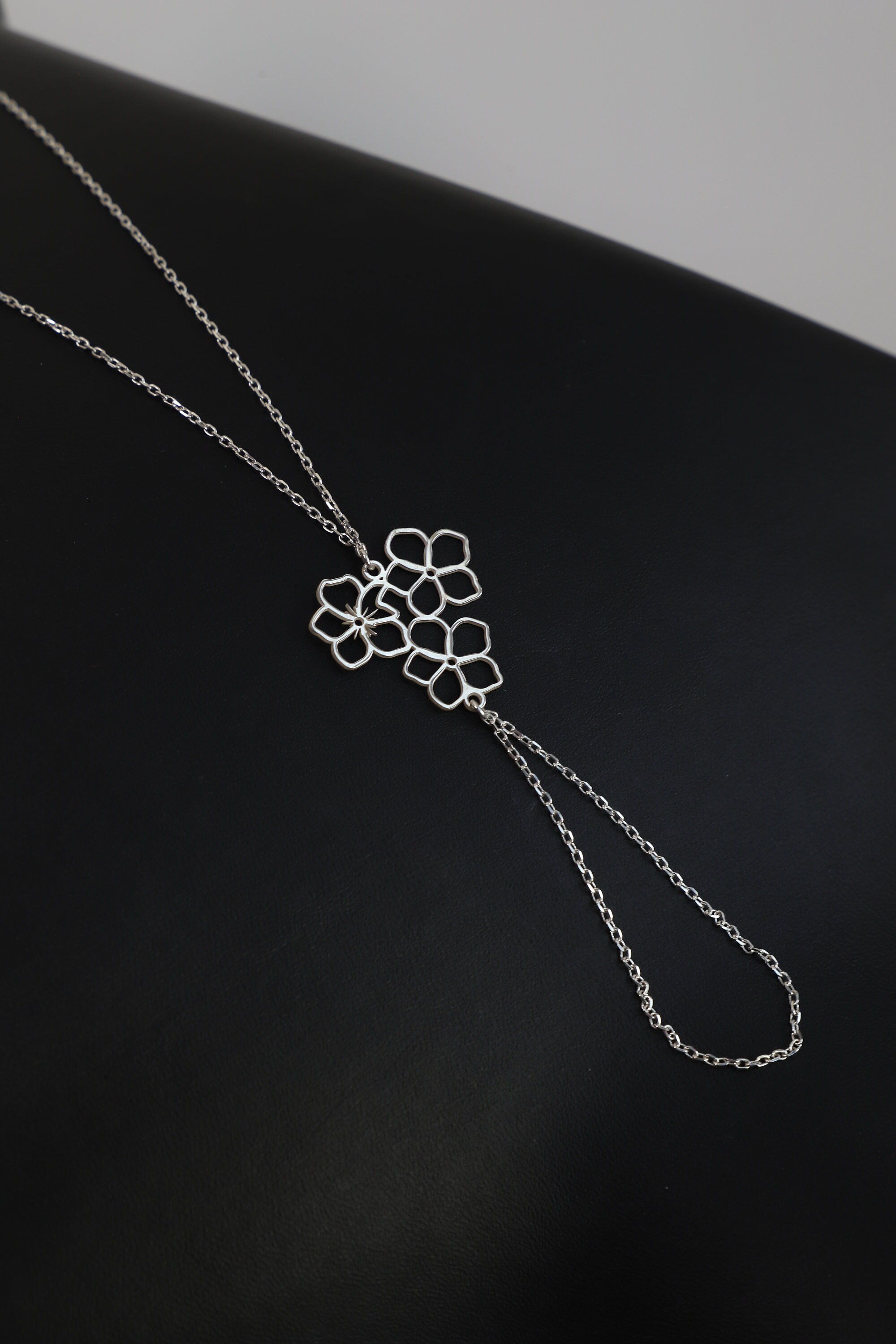 Sterling Silver Floral Hand Chain, Multiple Flower Bashmer, Flower ...