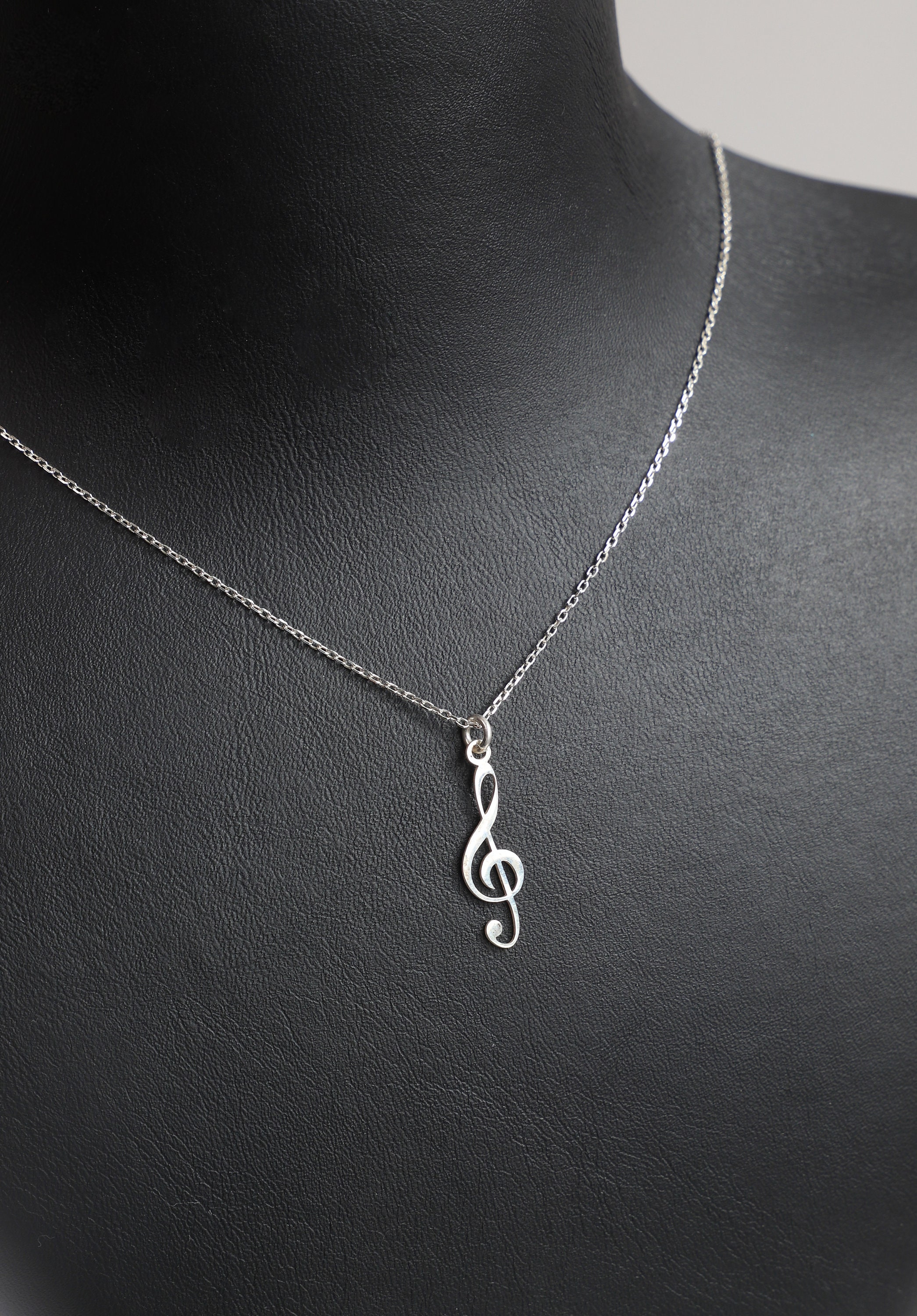 Sterling Silver Treble Clef Necklace, Dainty Music Note Necklace ...