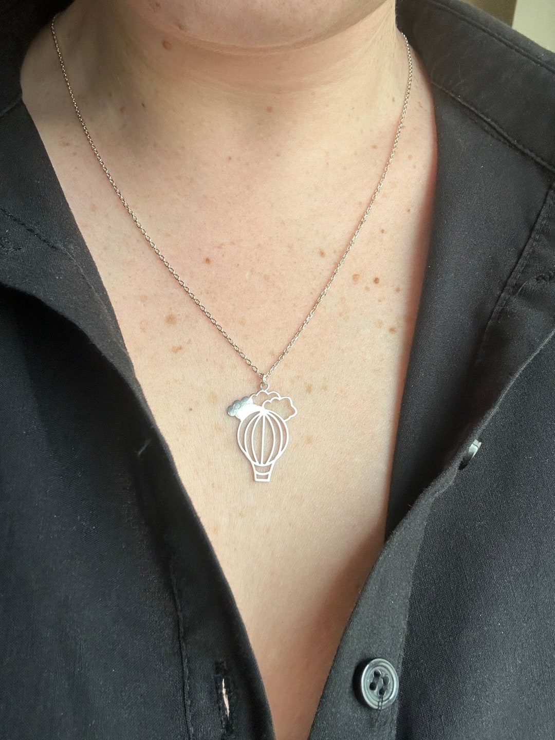 Silver Air Balloon With Clouds Necklace, Hot Air Balloon Necklace ...