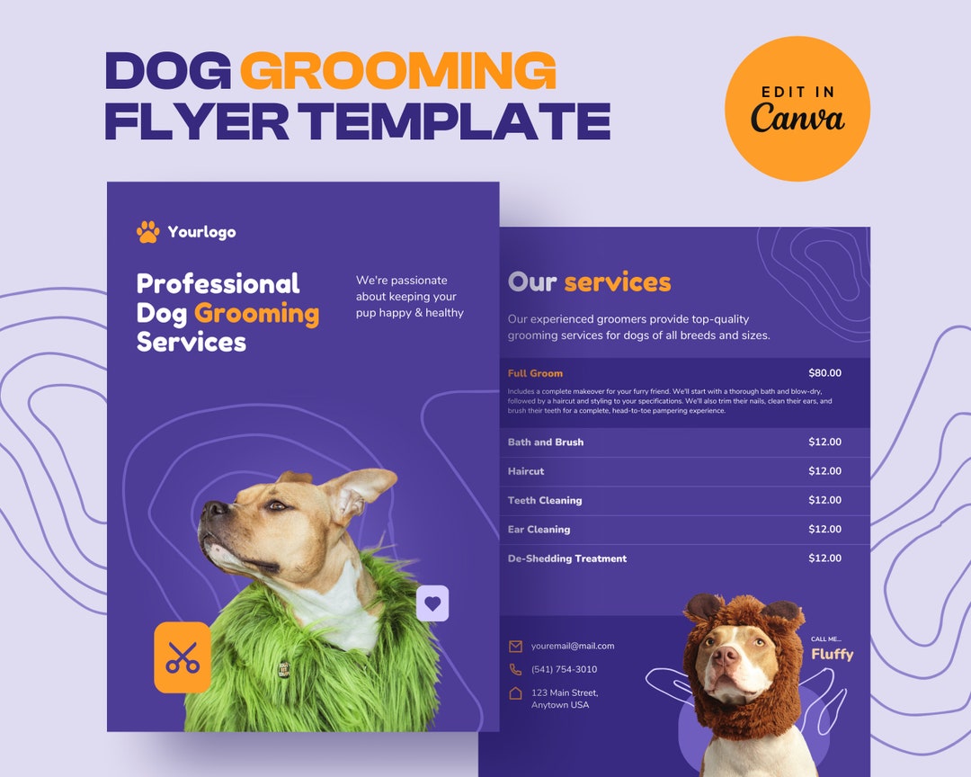 Dog Grooming Flyer | A5 Double Sided Flyer Template | Dog Grooming ...