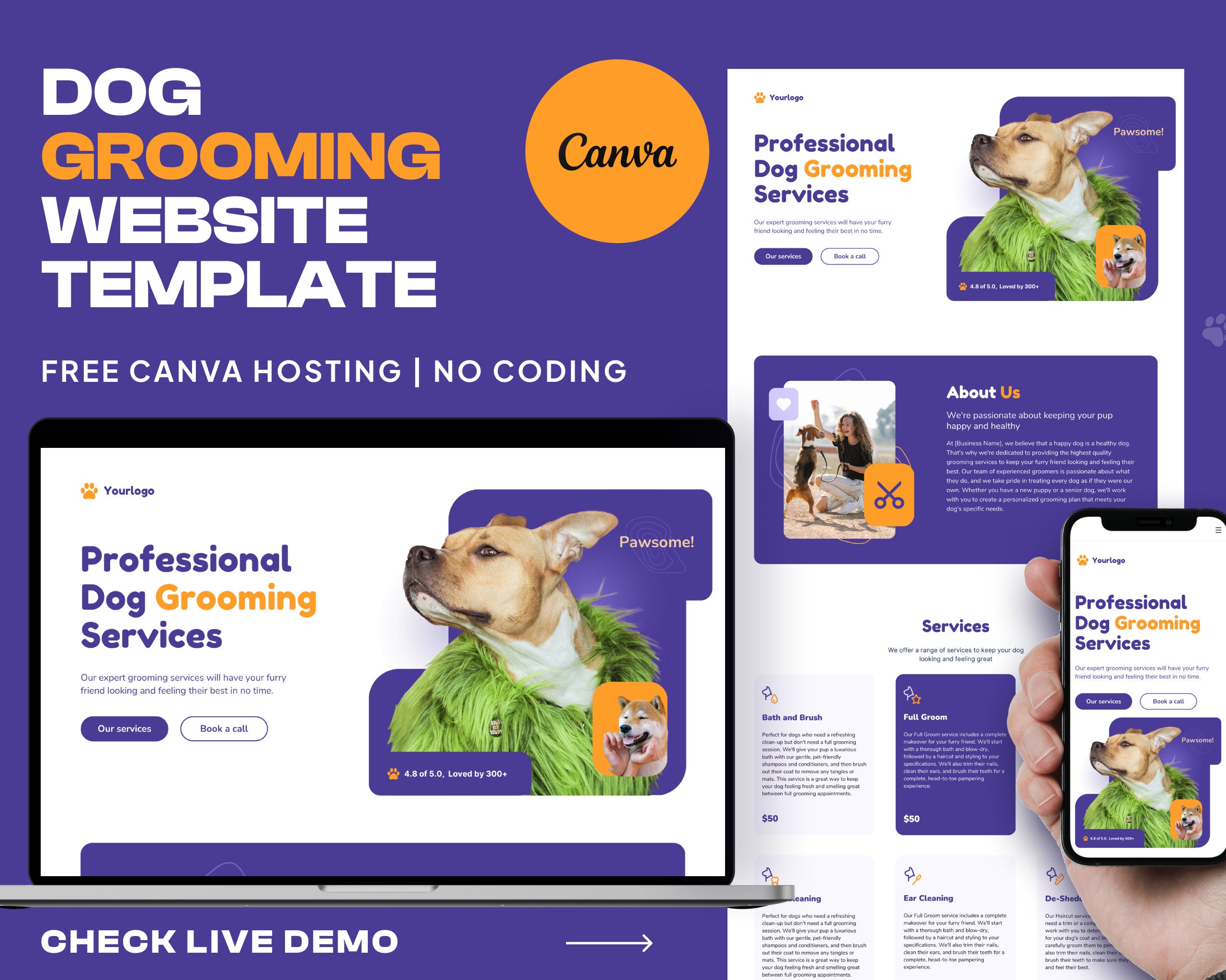 Dog Grooming Website | Dog Groomer Canva Website Template | Dog Care ...