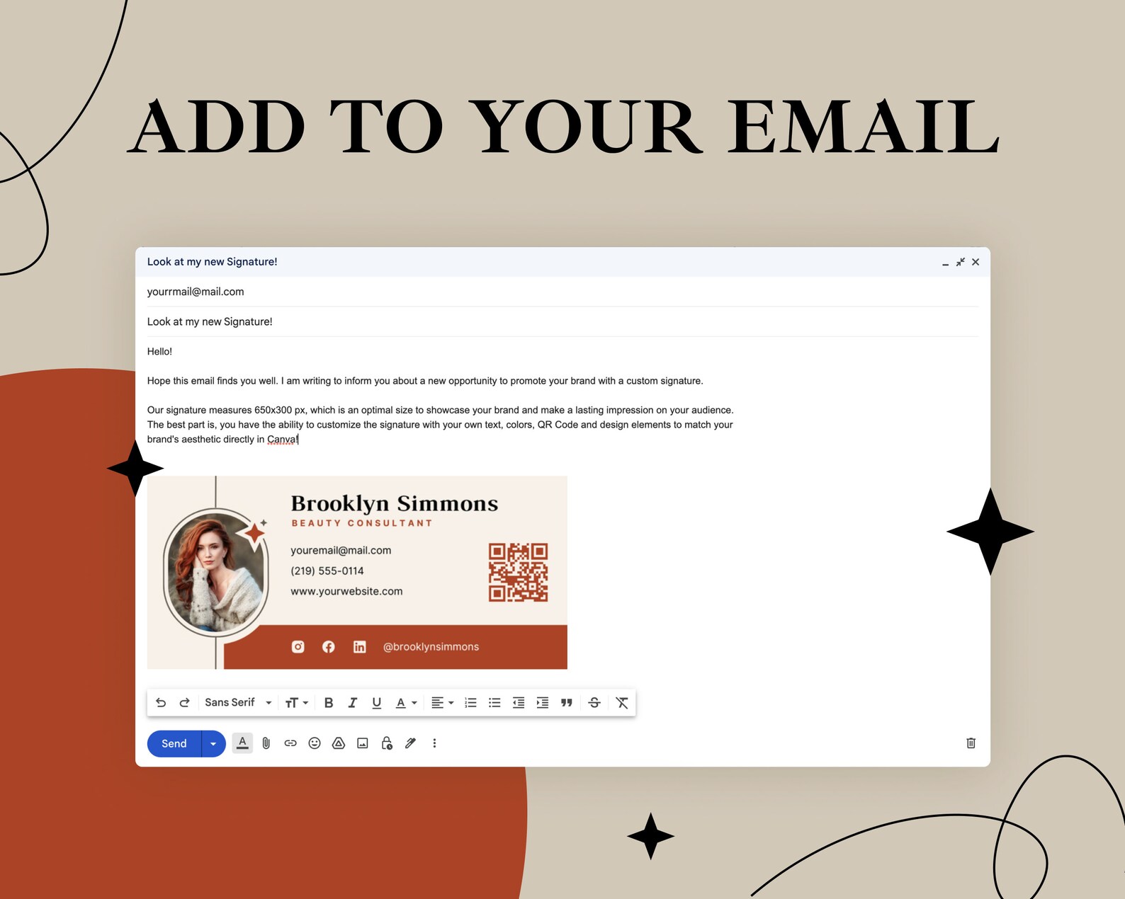 Email Signature Template Canva - Signature With QR CODE - BOHO Style ...