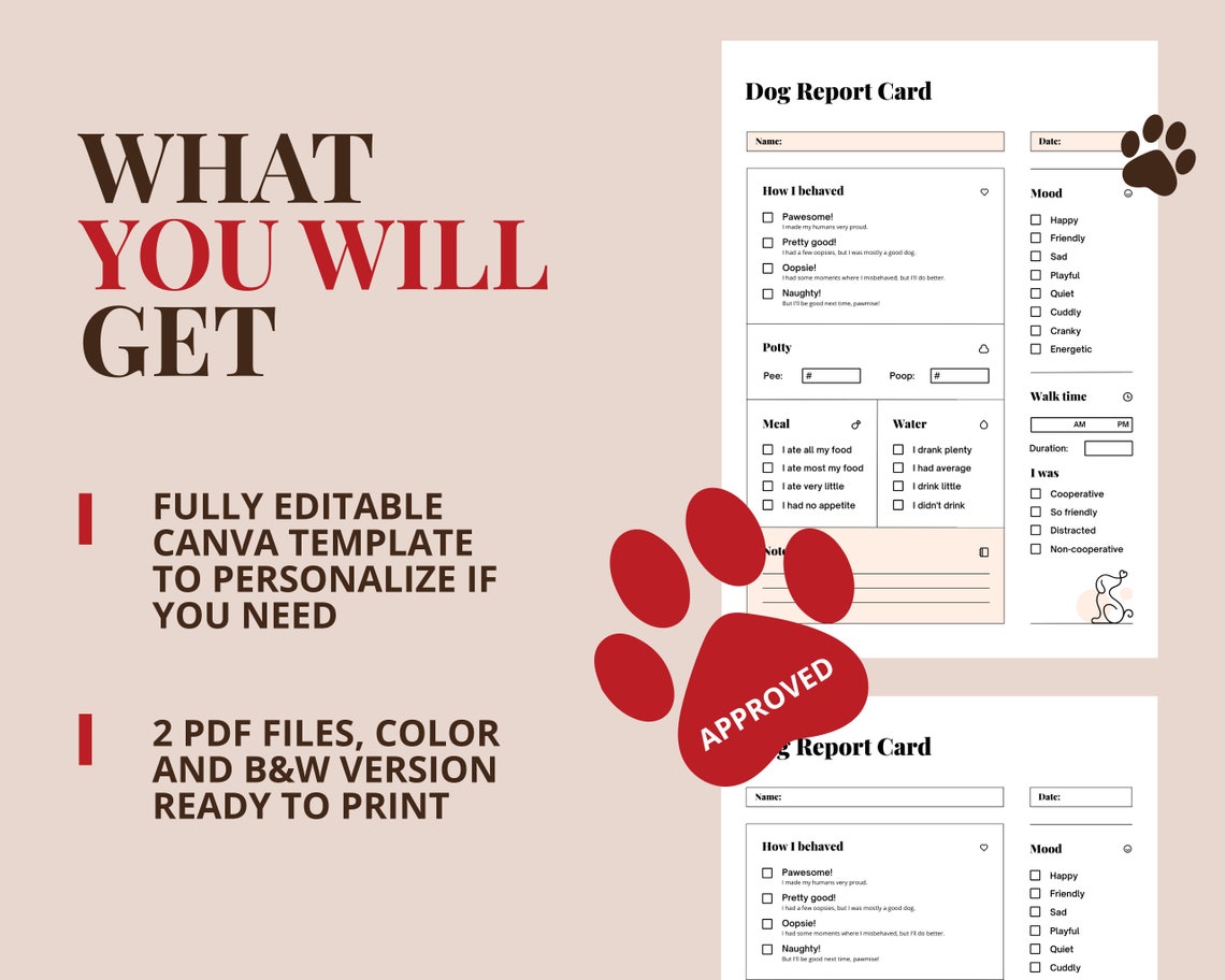 Printable Dog Report Card Template for Pet Sitters and Doggie Daycares ...
