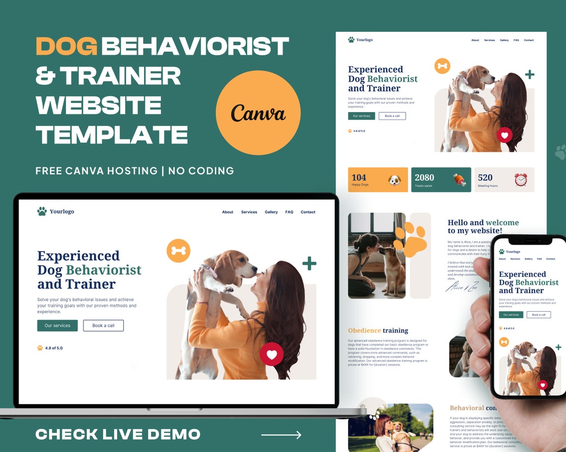 Dog Behaviorist Canva Website | Dog Trainer Website | Dog Therapist ...