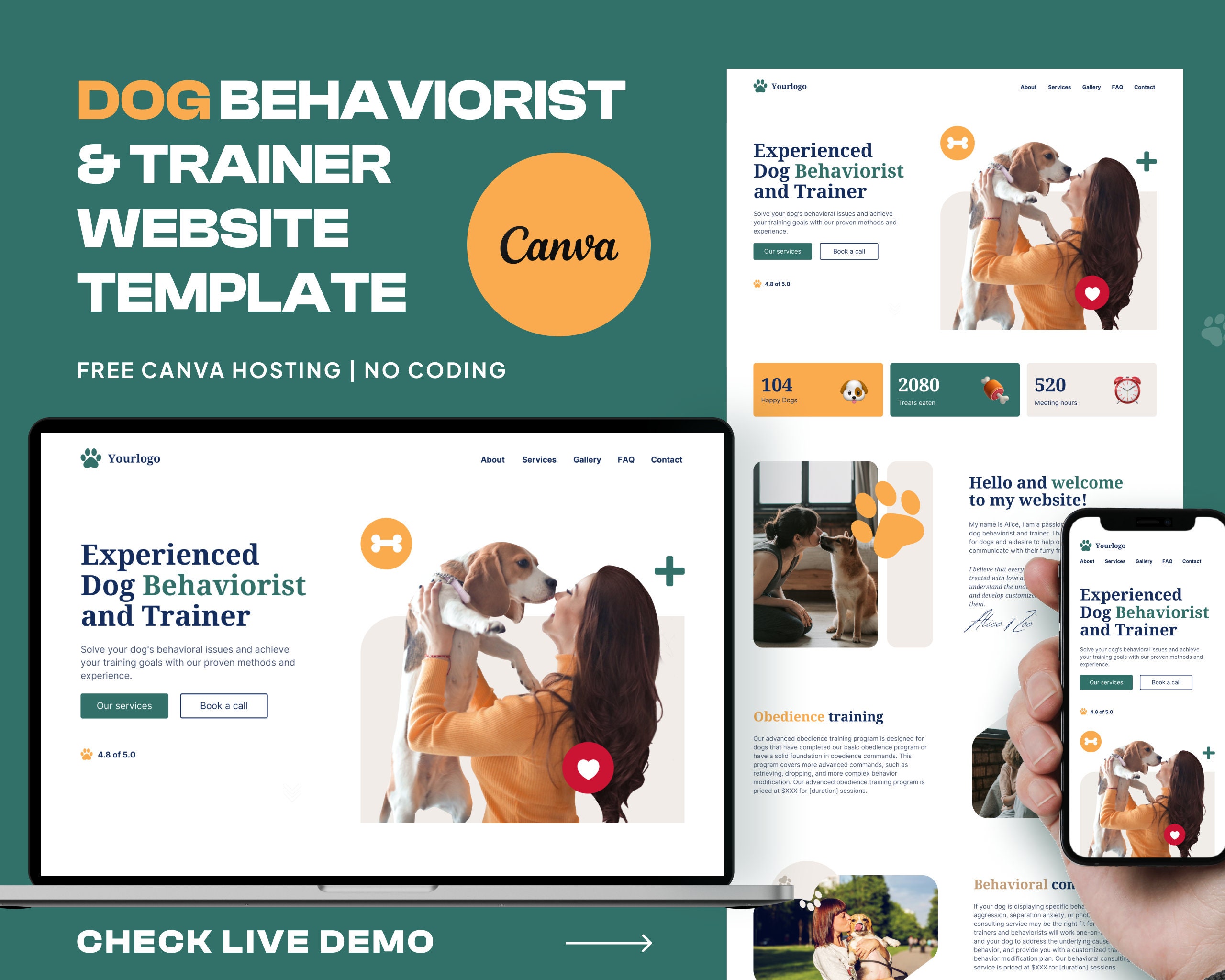 Dog Behaviorist Canva Website | Dog Trainer Website | Dog Therapist ...