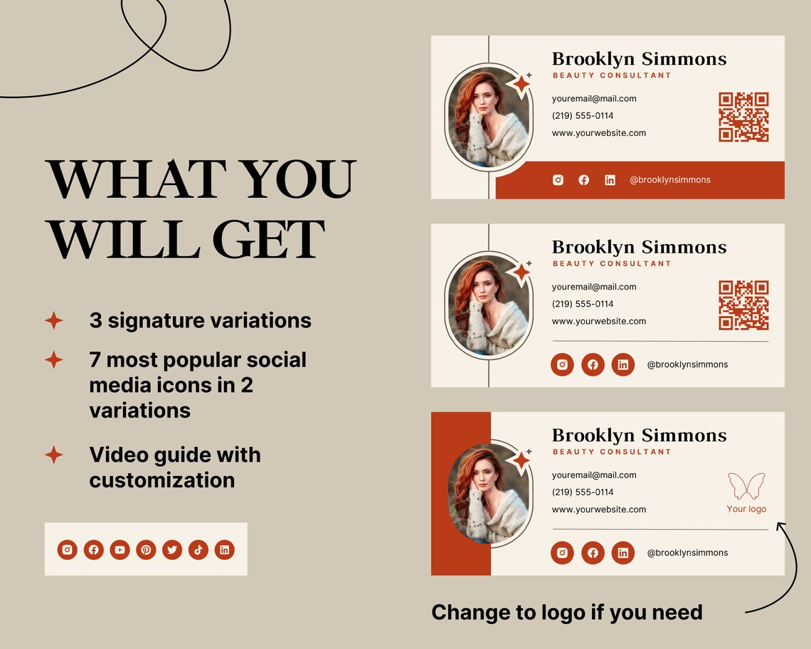 Email Signature Template Canva - Signature With QR CODE - BOHO Style ...