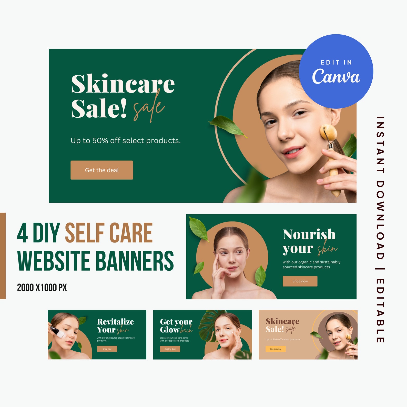 4 Self Care Website Banners - DIY Website Banners - Skin Care Website ...