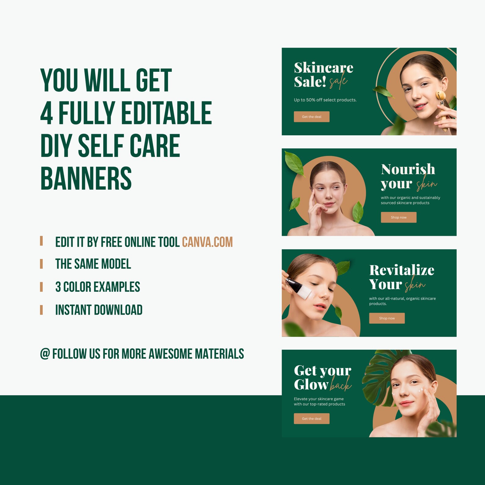 4 Self Care Website Banners - DIY Website Banners - Skin Care Website ...