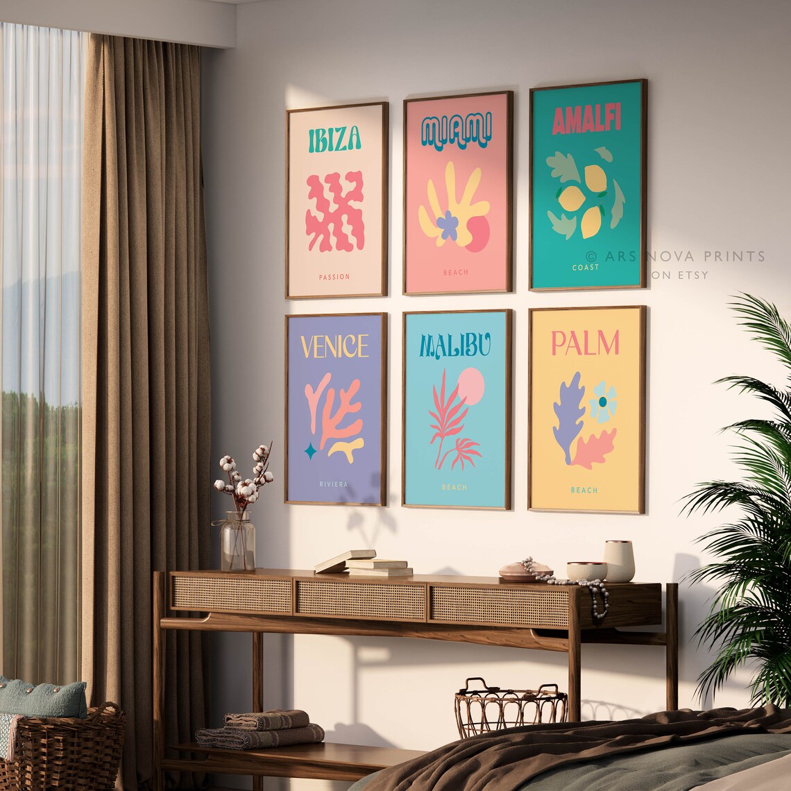 Preppy Travel Prints, Set of 6 Preppy Room Decor, Malibu Miami Ibiza ...
