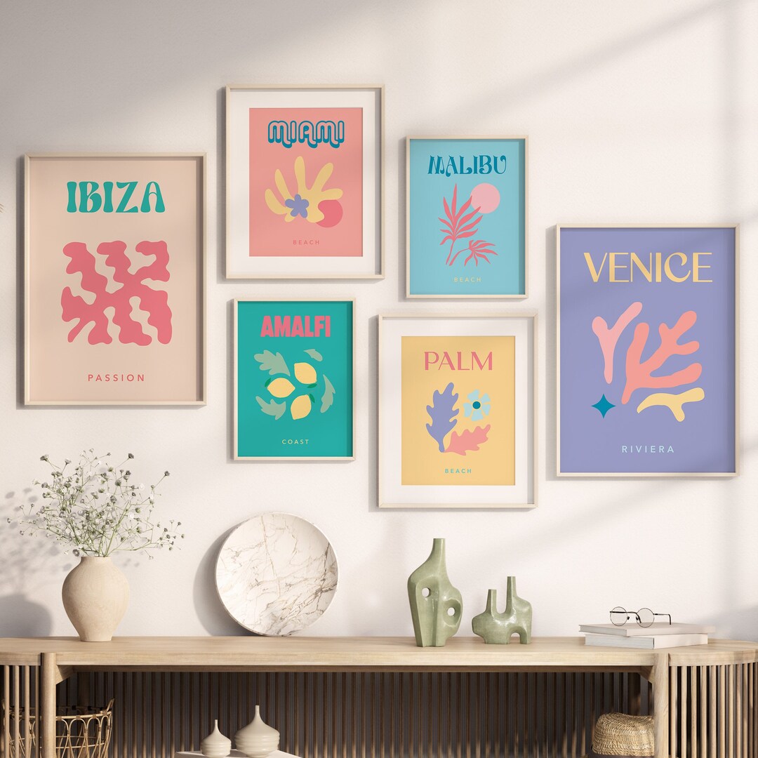 Preppy Travel Prints, Set of 6 Preppy Room Decor, Malibu Miami Ibiza ...