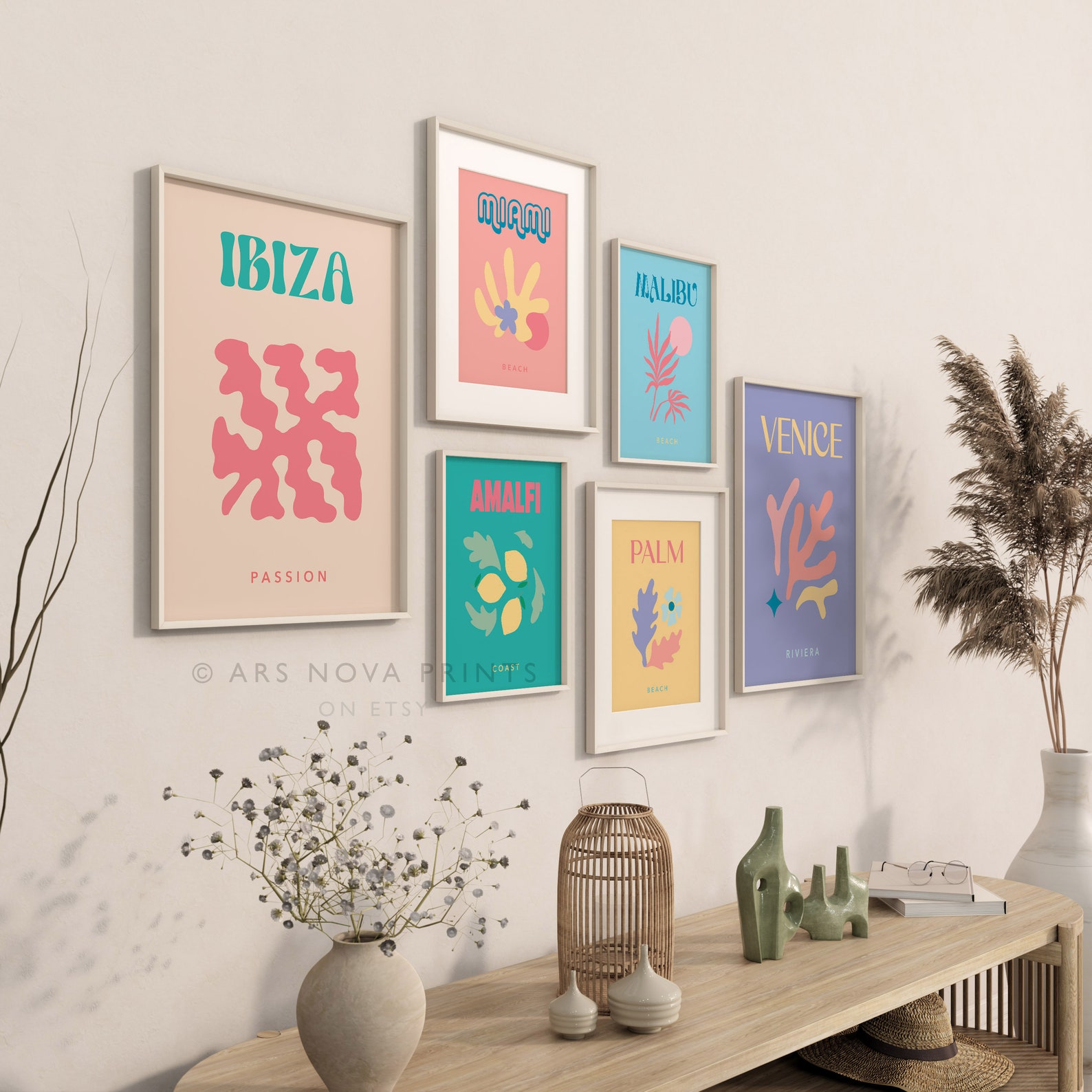 Preppy Travel Prints Set of 6 Preppy Room Decor Malibu Miami - Etsy