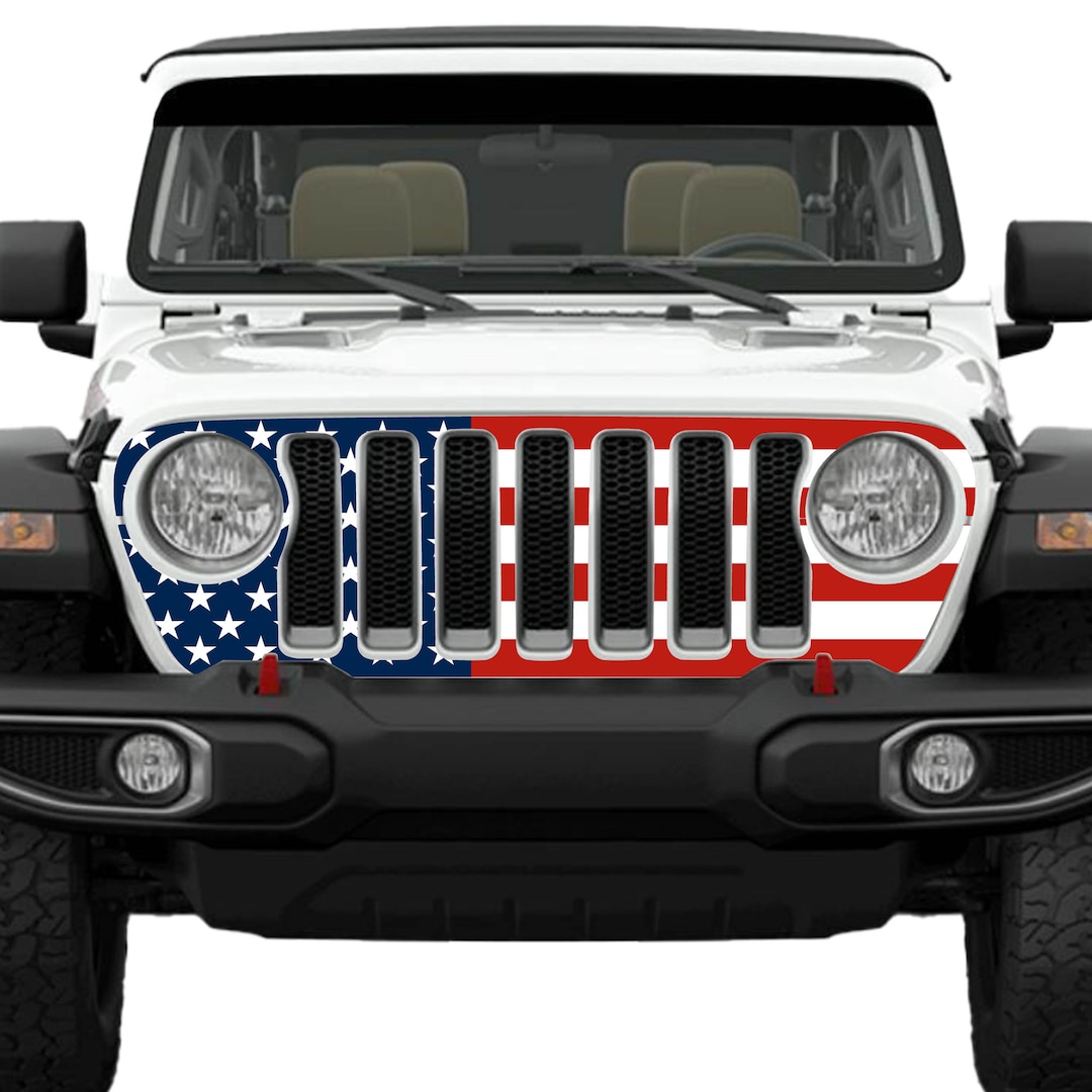 American Flag Grille Skin Vinyl Overlay Fits Jeep Wrangler JL and ...