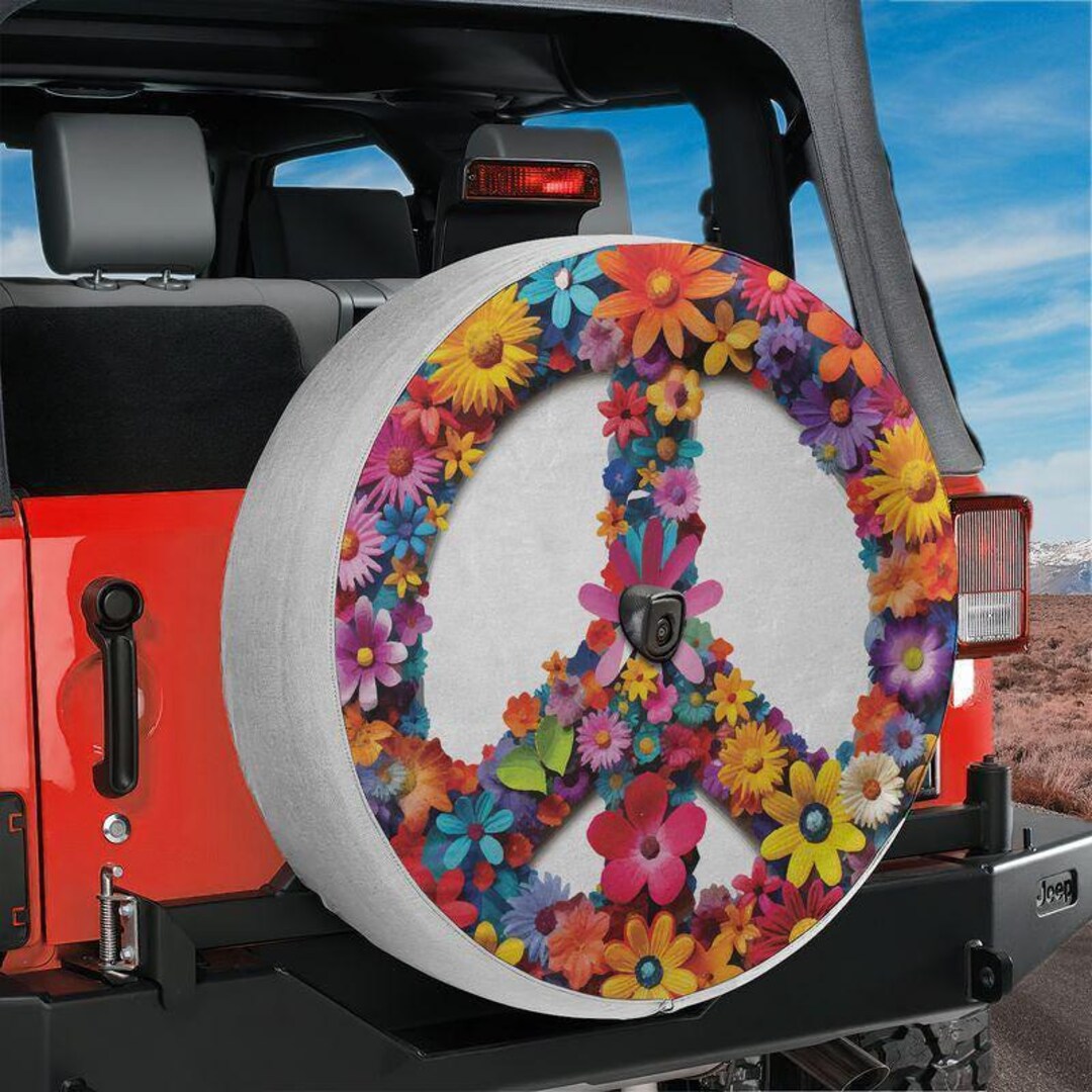 Spare Tire Daisy Peace Symbol Cover, Hippie Peace Spare Wheel Cover ...