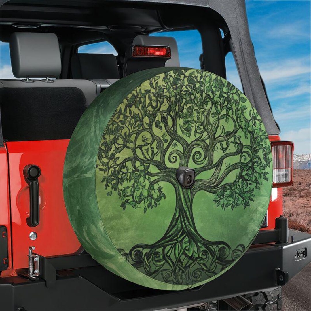Celtic Roots Tire Cover Green Tree of Life Spare Back Wheel Cover ...