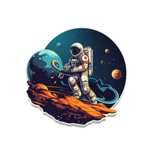 Sci-fi Space Man Astronaut Riding Asteroid Vinyl Sticker - Etsy