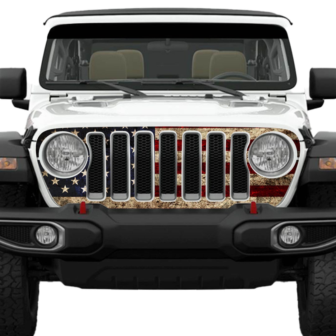 Rustic Old Glory Flag Grille Skin Vinyl Overlay - Fits Jeep Wrangler Jl ...