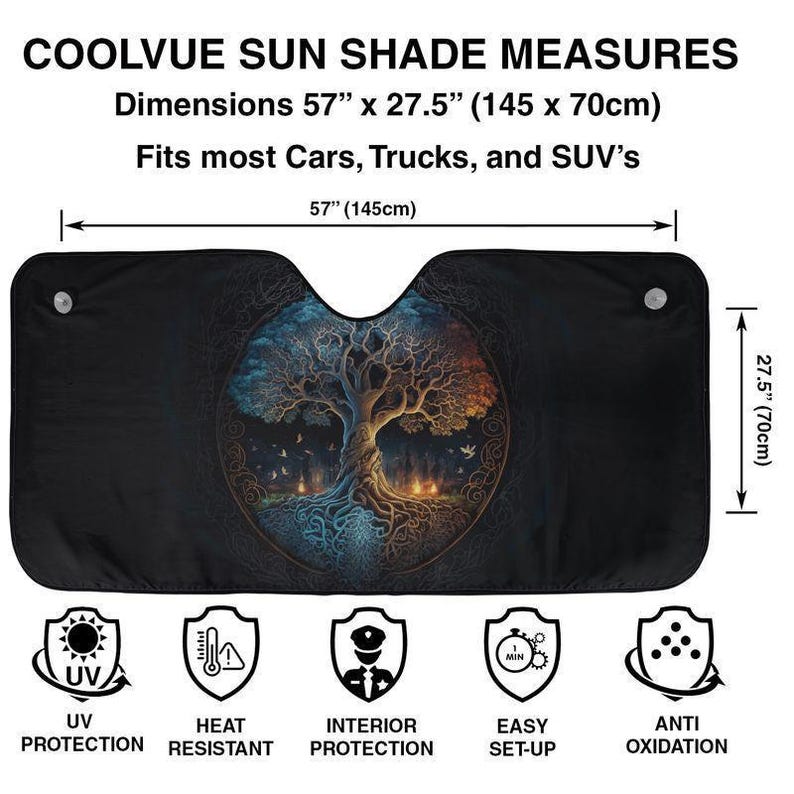 Norse Tree of Life Car Windshield Sunshade, Mystical Yggdrasil Front ...