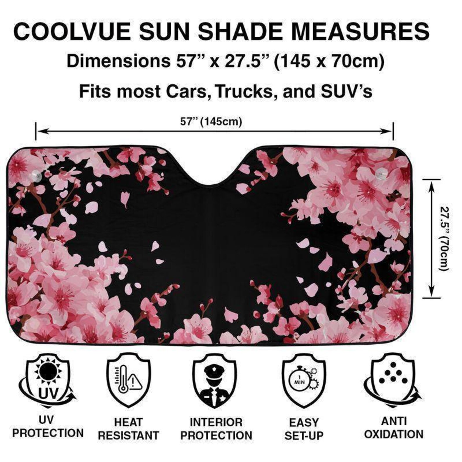 Japanese Cherry Blossom Car Windshield Sunshade, Elegant Sakura Flower ...