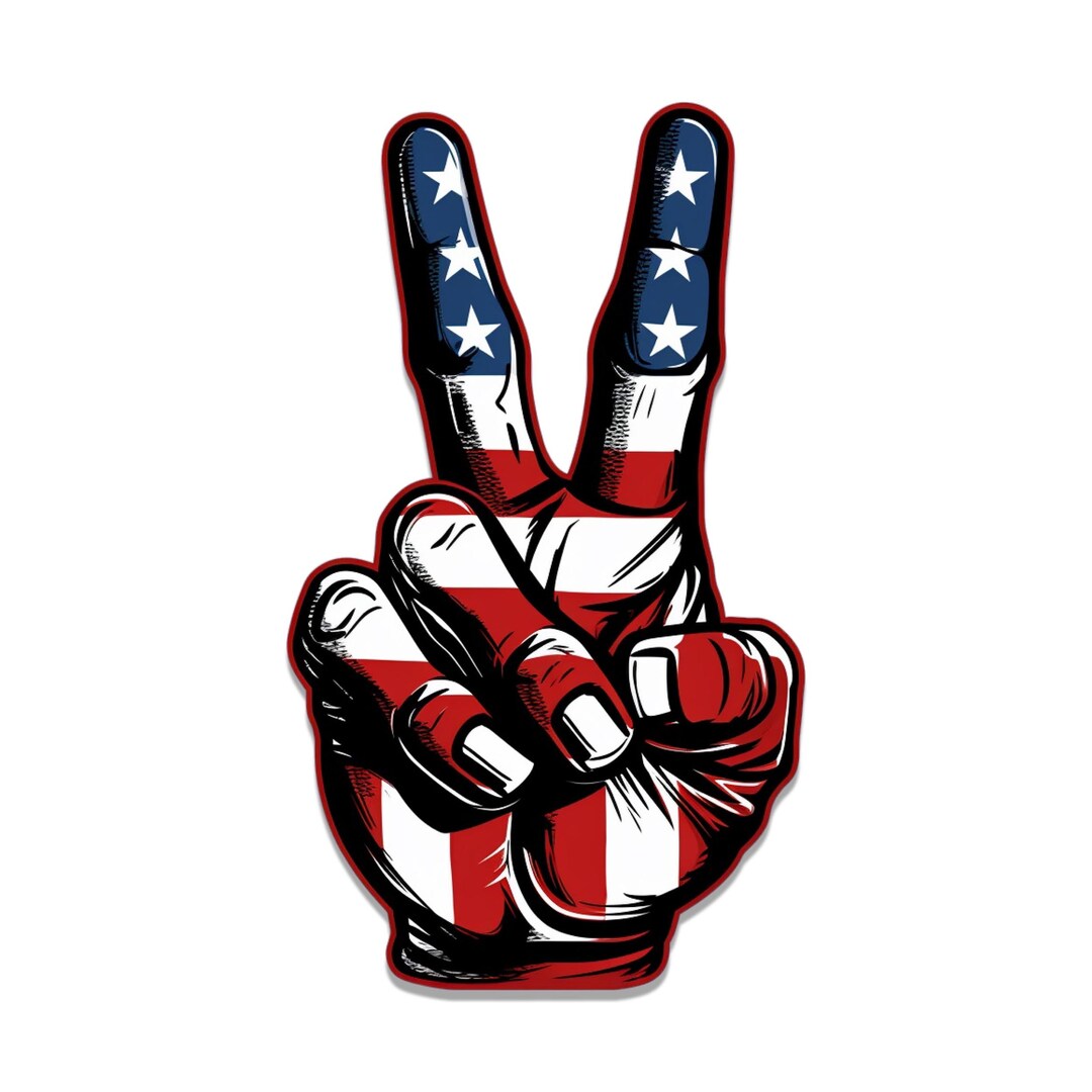 USA 2 Finger Peace Hand Sign Vinyl Sticker - Etsy