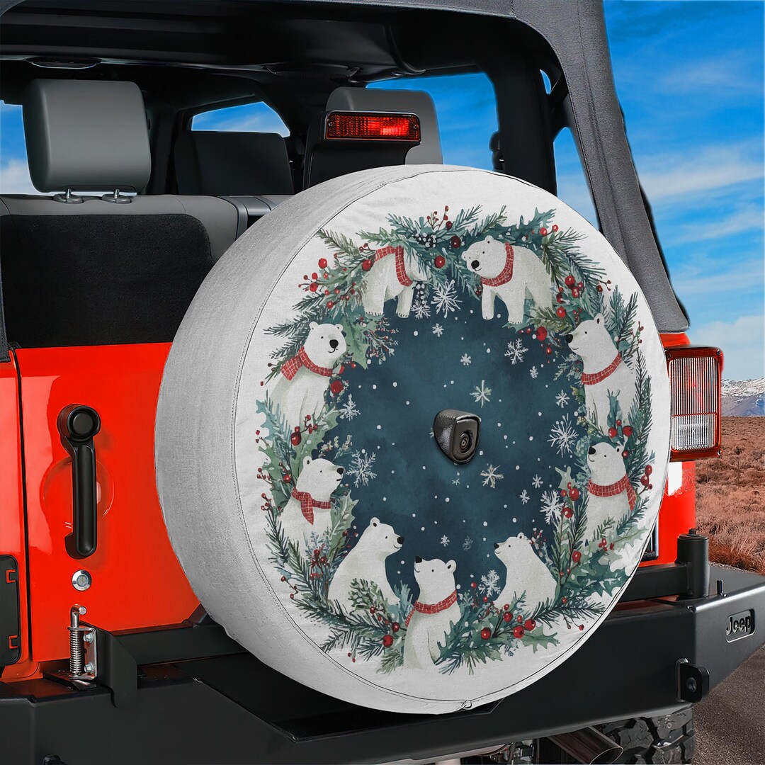 Polar Bear Christmas Wreath Tire Cover With Camera Hole - Etsy