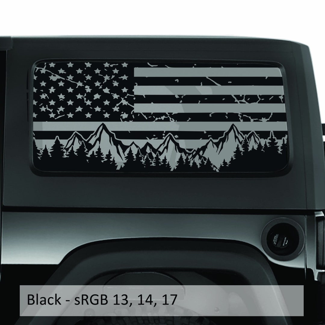 Mountain Tattered American Flag Window Decal Set | Fits Jeep Wrangler ...