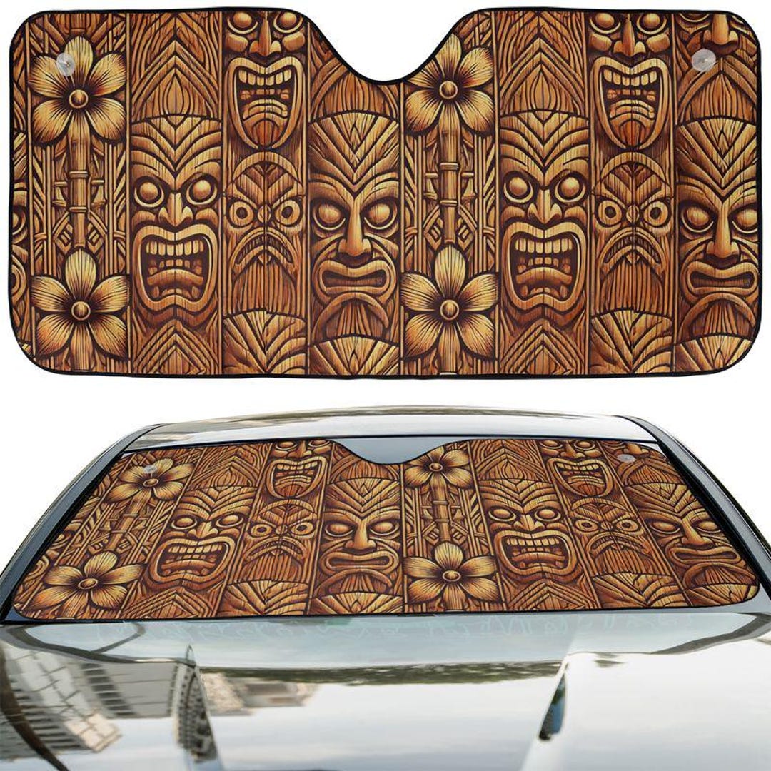 Tribal Tiki Woodgrain Car Windshield Cover Sun Shade - Etsy