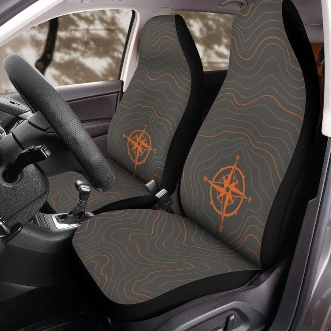Topographic Map Car Seat Covers for Front Seats Terrain Line Design ...