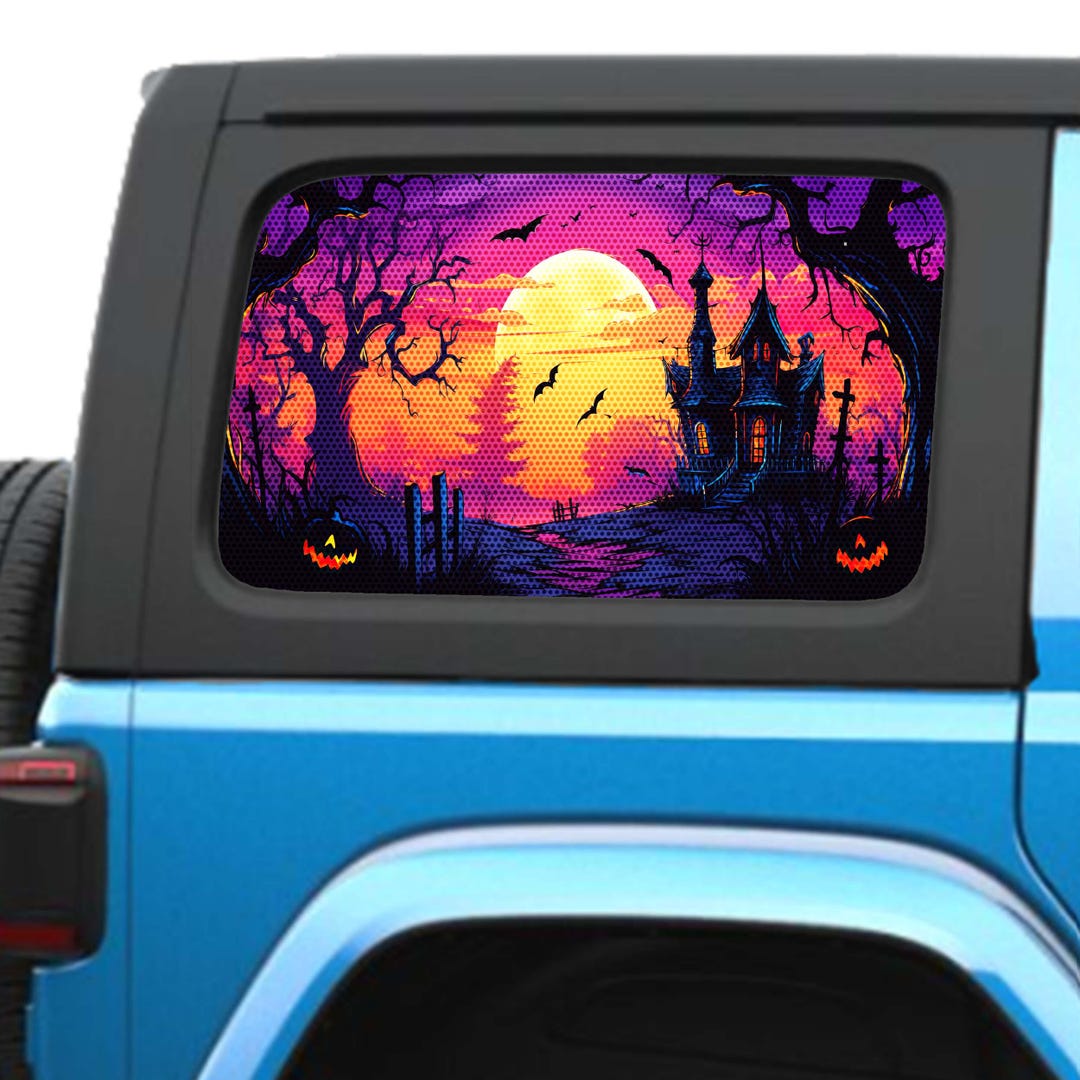Halloween Haunted House Side Windows Printed Perforated See-thru Vinyl ...