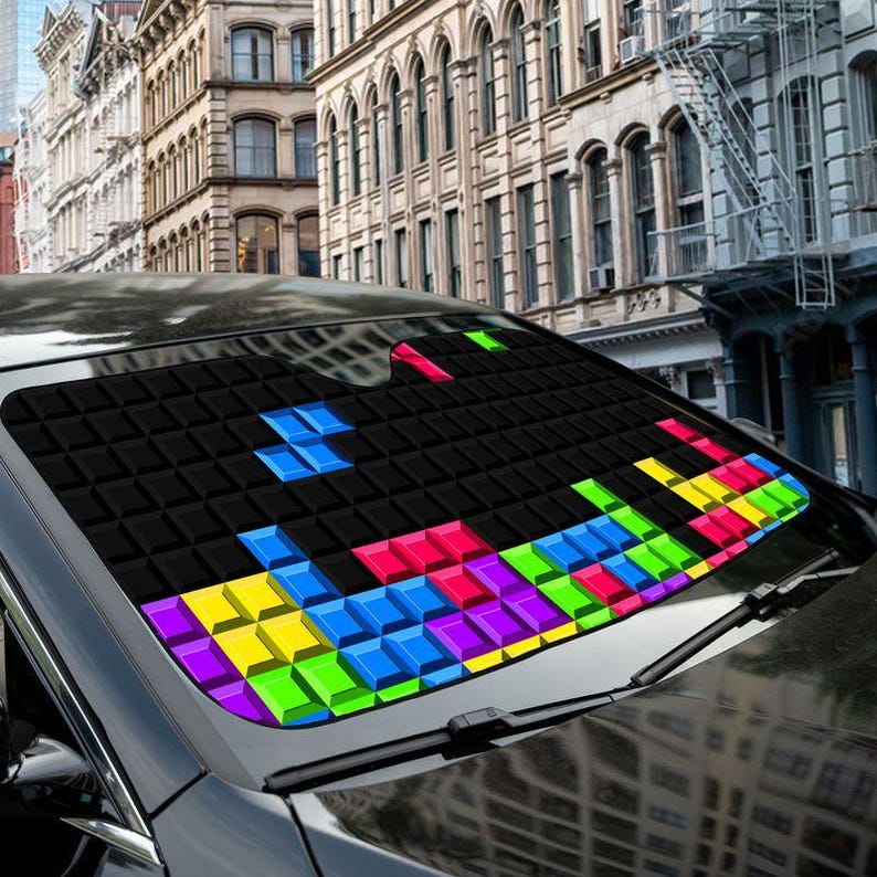 Pixel Block Puzzle Car Sun Shade, Retro Block Game Front Windshield ...