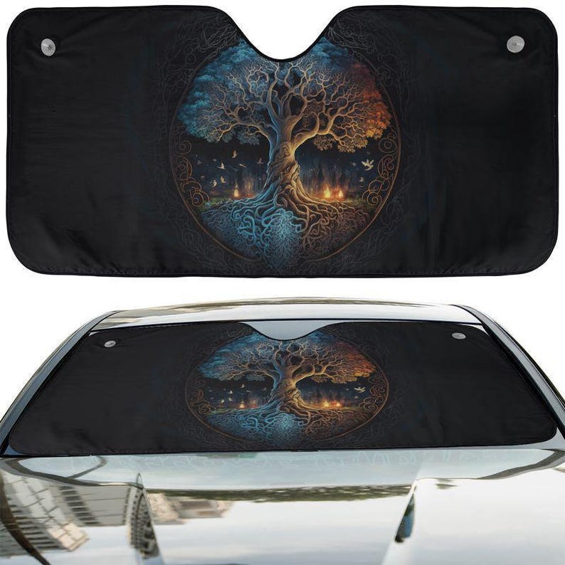 Norse Tree of Life Car Windshield Sunshade, Mystical Yggdrasil Front ...