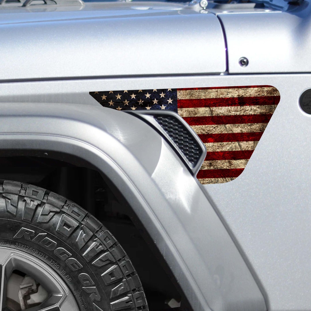 Rustic Old Glory Fender Vent Vinyl Decal - Fits Jeep Wrangler Jl/jeep ...