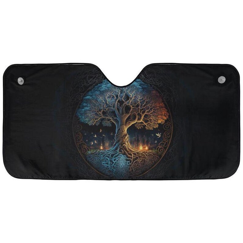 Norse Tree of Life Car Windshield Sunshade, Mystical Yggdrasil Front ...