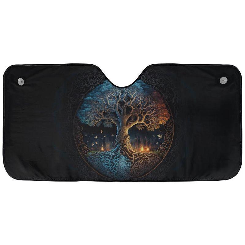 Norse Tree of Life Car Windshield Sunshade, Mystical Yggdrasil Front ...