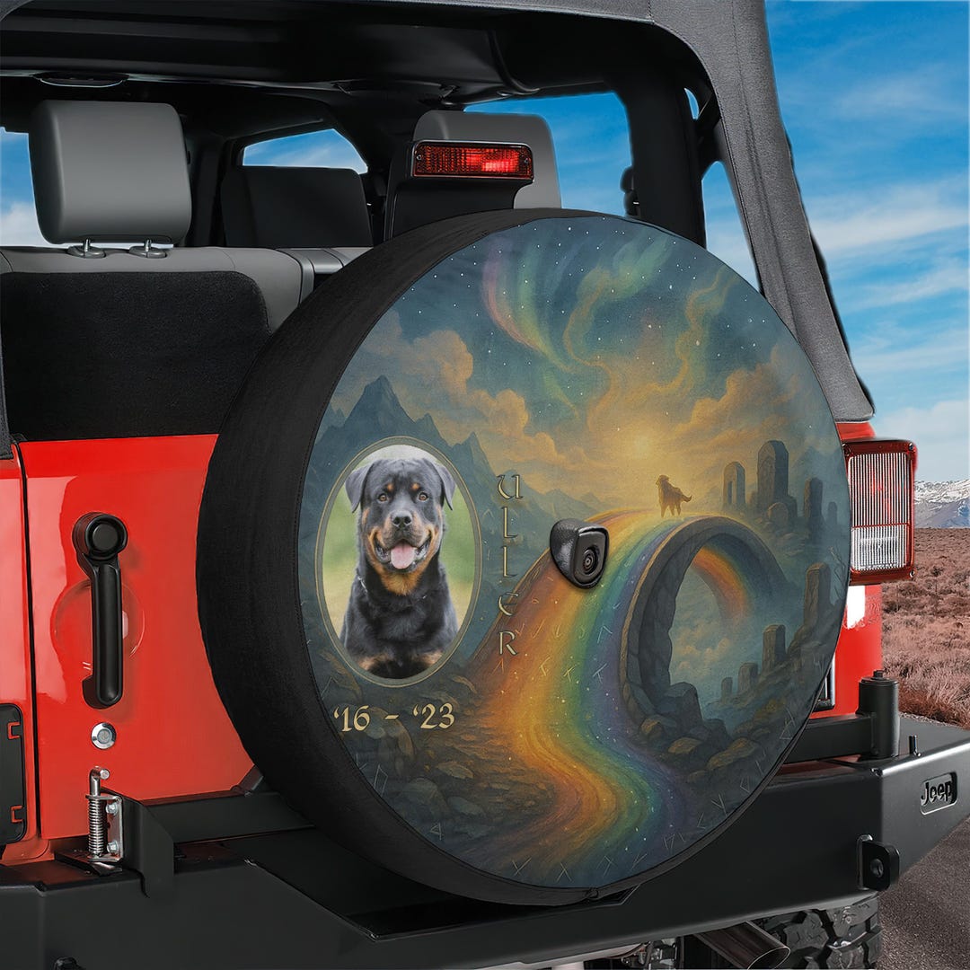 Rainbow Bridge Dog Memorial Tire Cover Custom Pet Tribute Universal Fit ...