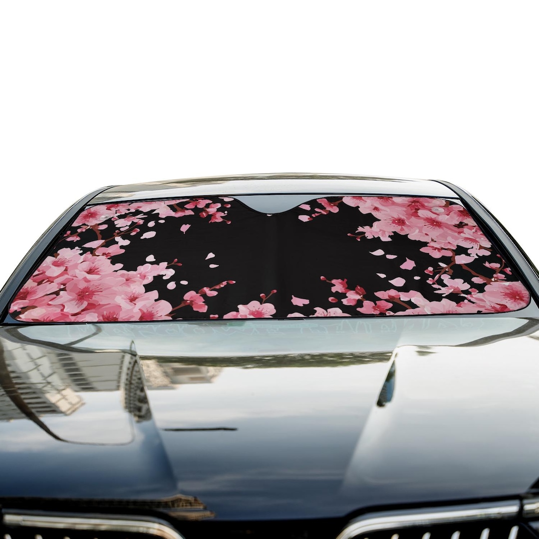 Japanese Cherry Blossom Car Windshield Sunshade, Elegant Sakura Flower ...
