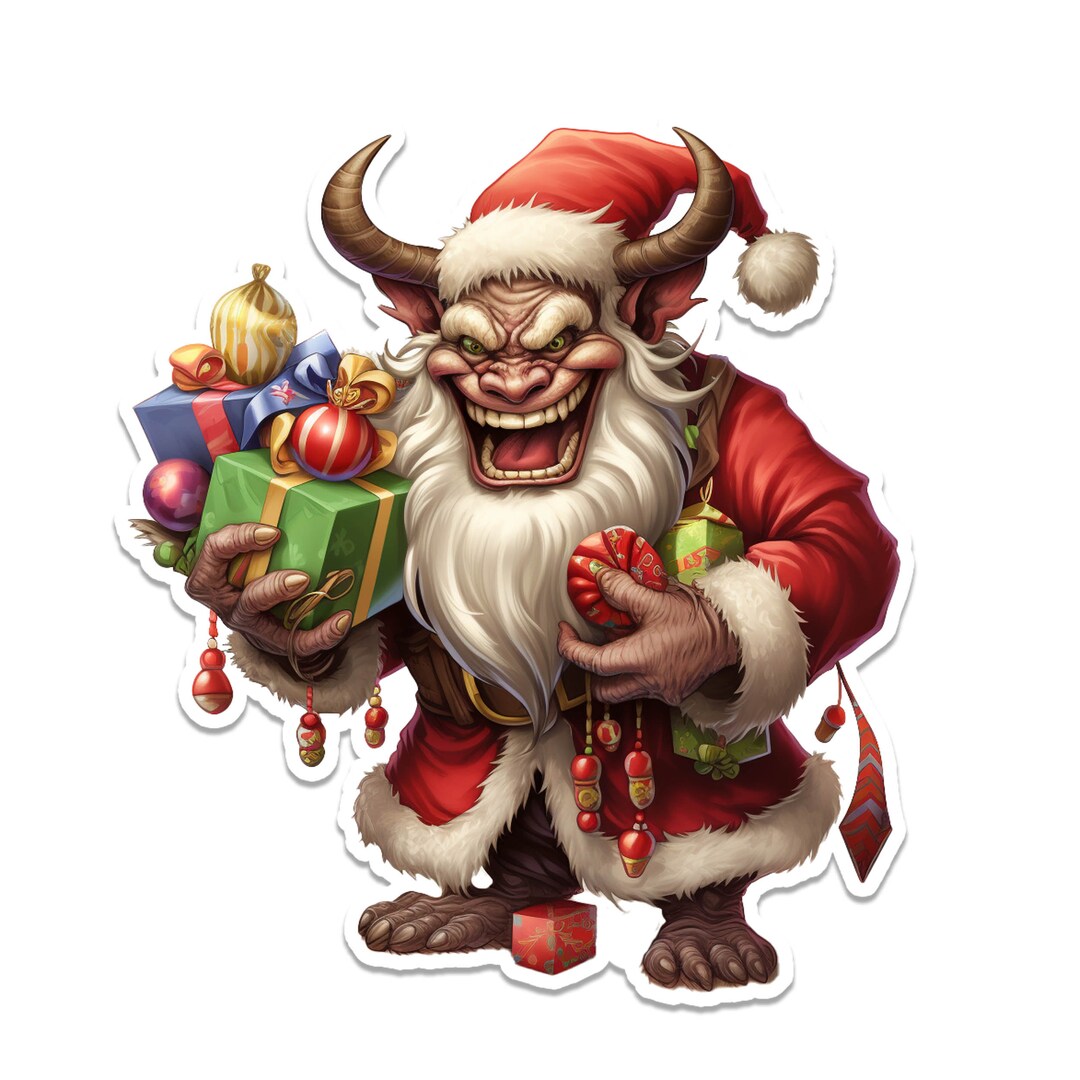 Whimsical Krampus Bearing Christmas Gifts Vinyl Sticker - Etsy