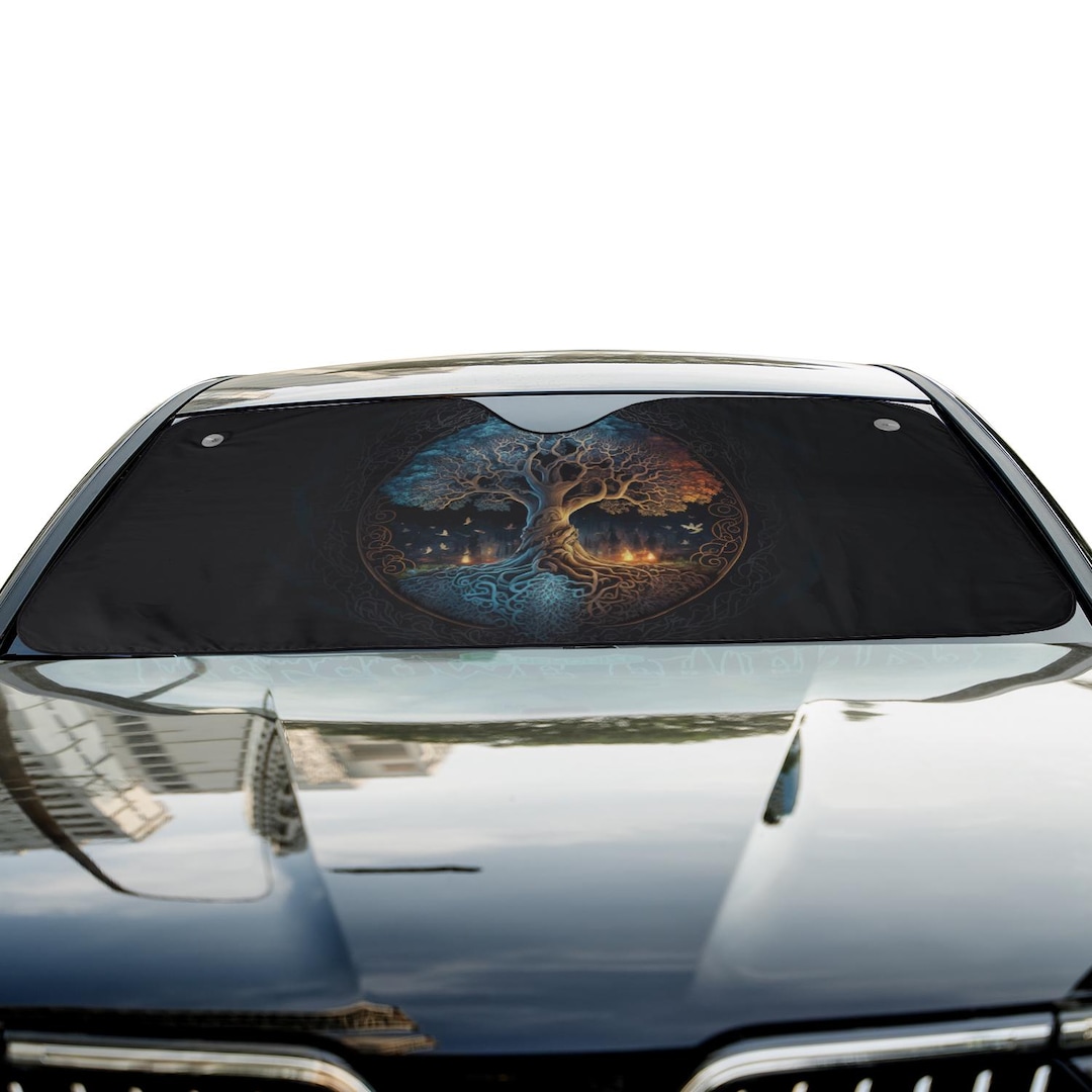Norse Tree of Life Car Windshield Sunshade, Mystical Yggdrasil Front ...