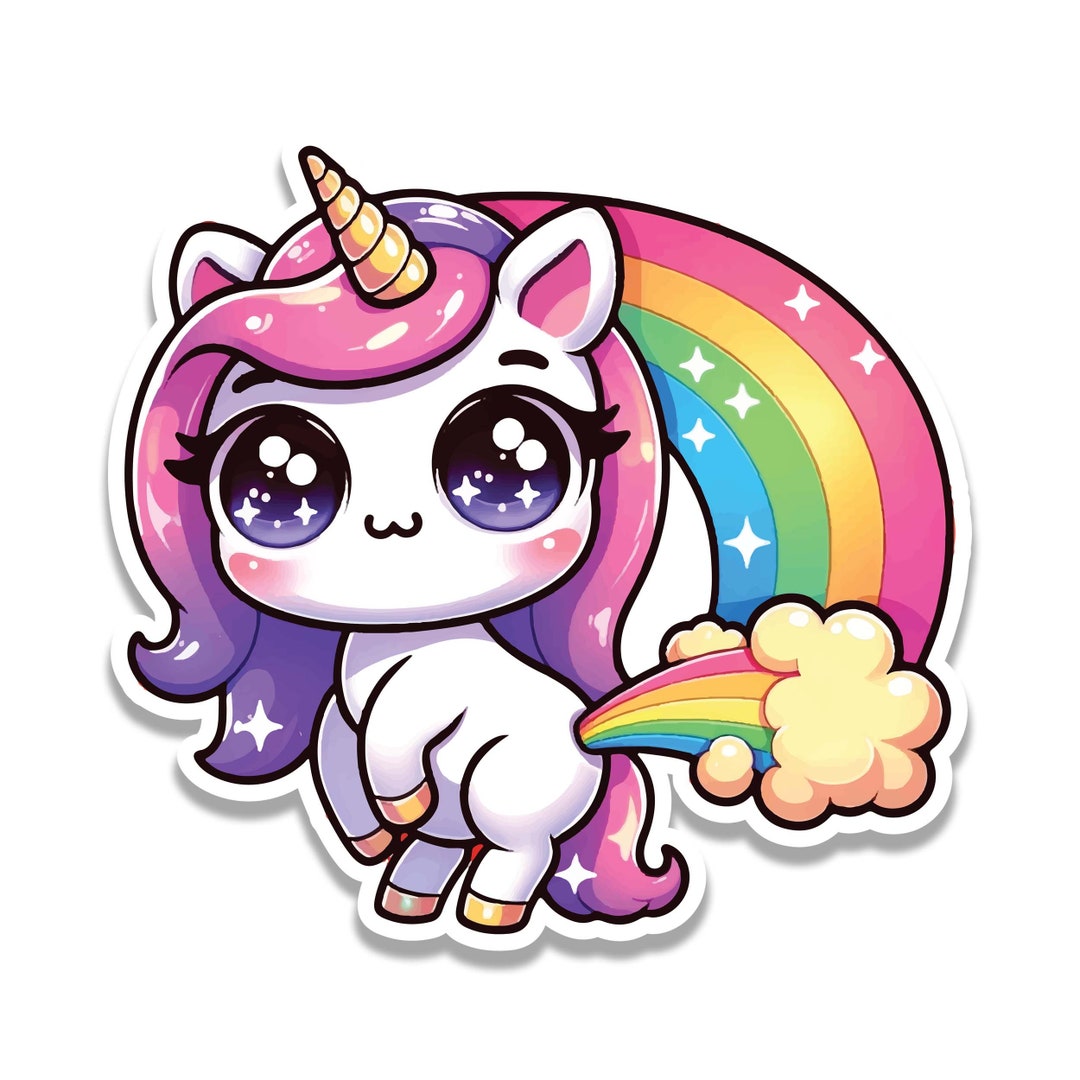 Rainbow Poop Chibi Unicorn Vinyl Sticker | Cute Waterproof Decal for ...