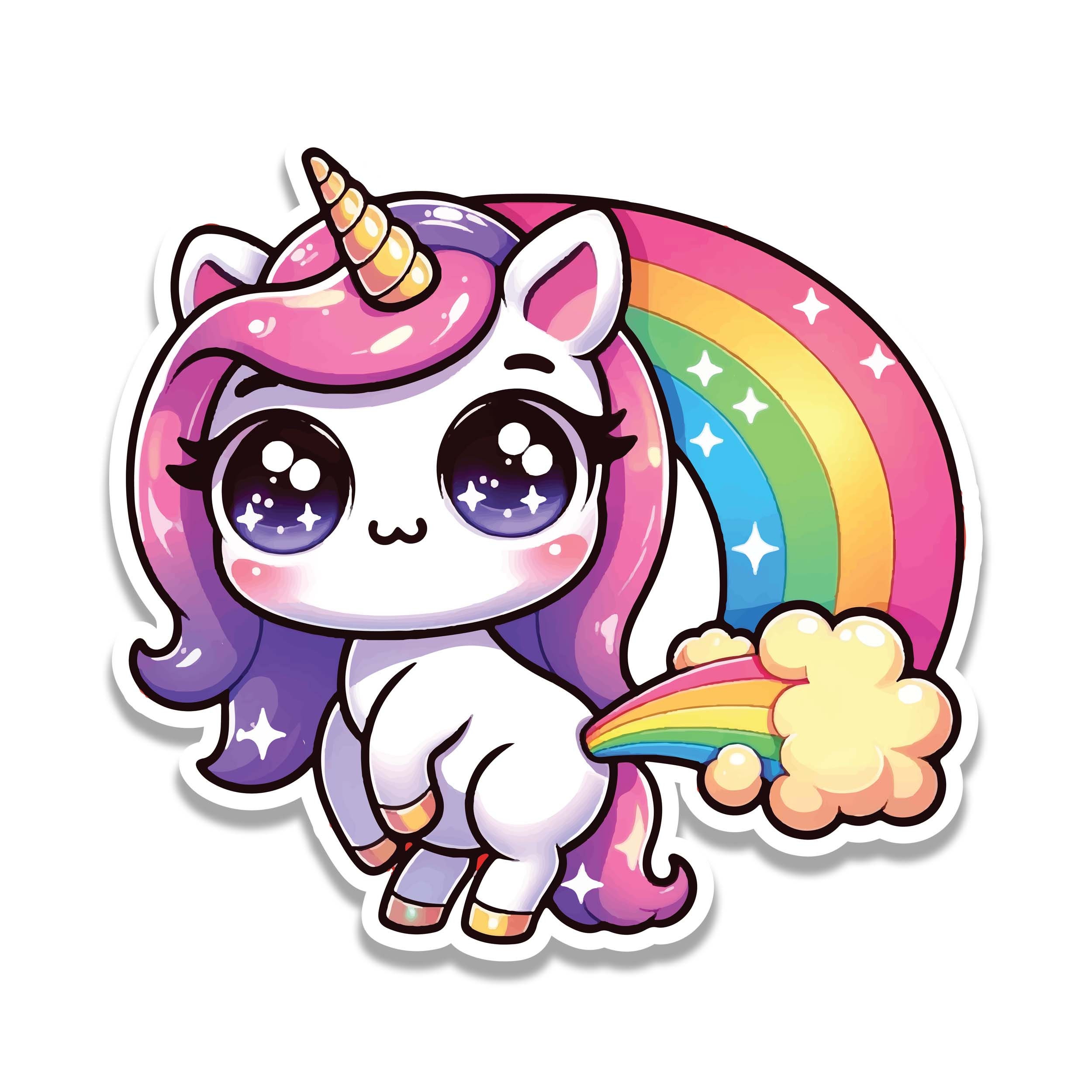 Rainbow Poop Chibi Unicorn Vinyl Sticker for Suitcase, Laptop, Car or ...