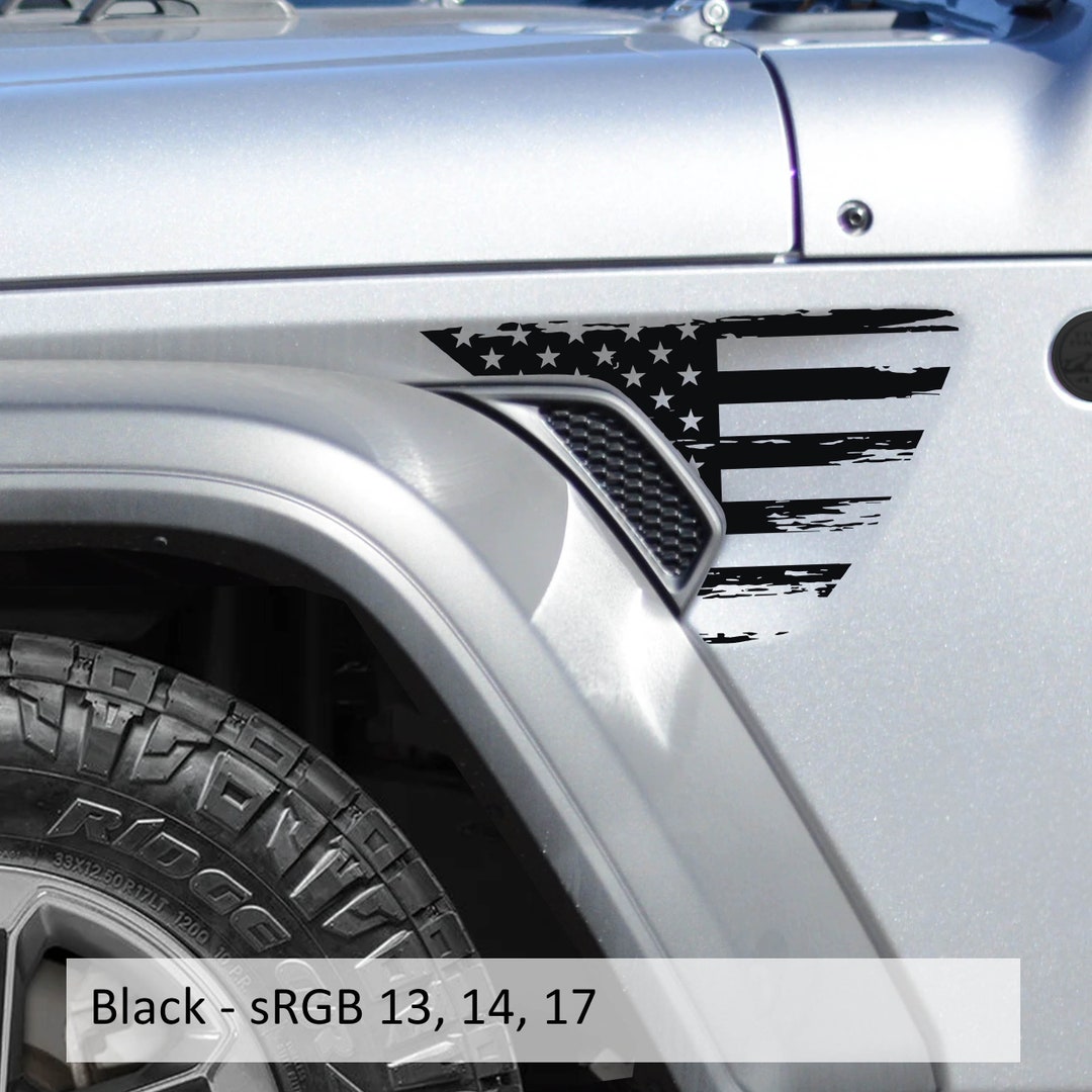 Distressed Tattered American Flag Fender Vent Vinyl Decal for Jeep ...