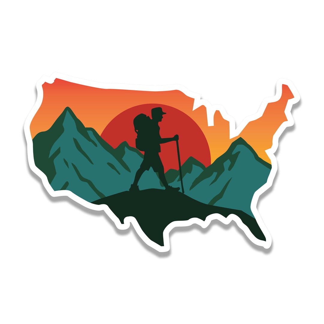 Hiking USA Vinyl Decal Sticker Travel Backpacking Nature Decal Colorful ...