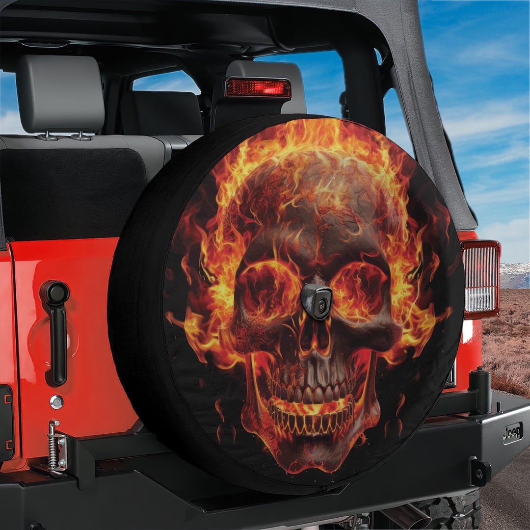 Flaming Skull Spare Tire Cover: Full Color, Camera Hole Option - Etsy