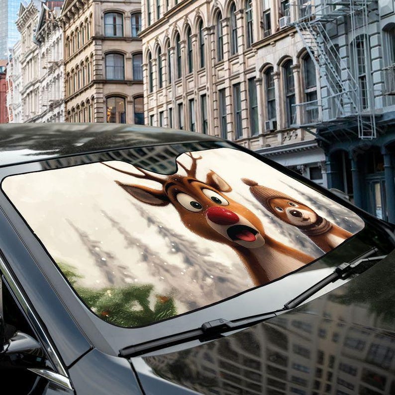 Surprised Rudolph the Red Nosed Reindeer & Friend Car Windshield ...