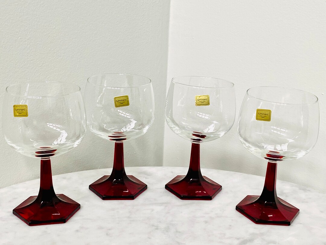 Vintage (set of 4) Luminarc Arcoroc France Ruby Red Stem Wine Glasses ...