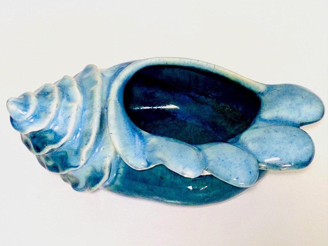Vintage Brilliant Blue Conch Shell Planter - Flower Pot - Home Decor - Etsy